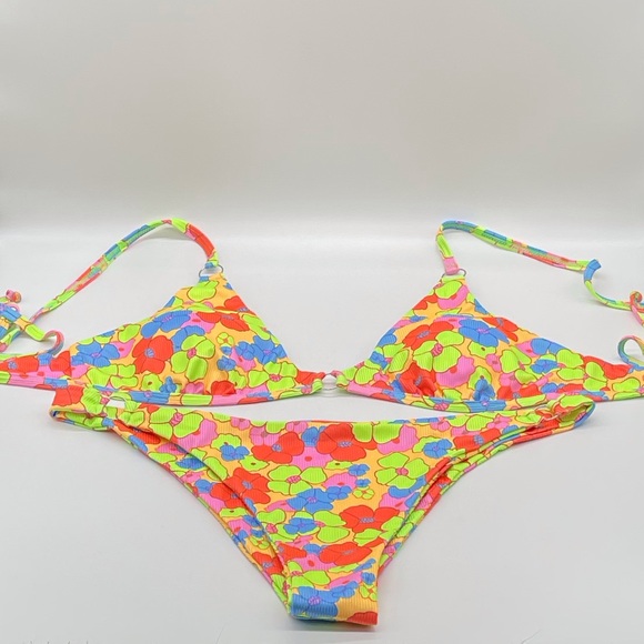 Kamoni | Swim | Neon Floral Linked Tanga Bikini Swimsuit | Poshmark
